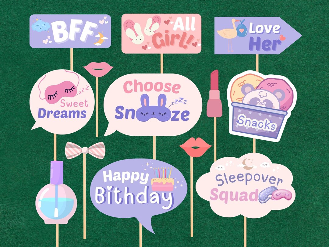 Sleepover Birthday Party Photo Booth Props, Sleepover Birthday Girl ...