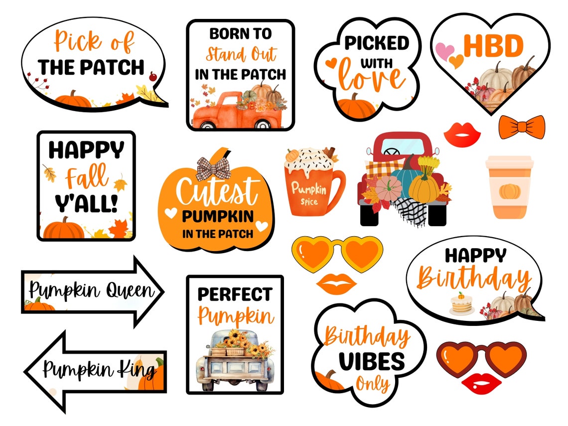 Pumpkin Birthday Photo Booth Props: Fall Party Decorations (digital ...