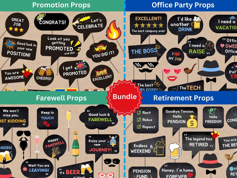 Office Photo Booth Props, Corporate Photo Booth Props, Office Party ...