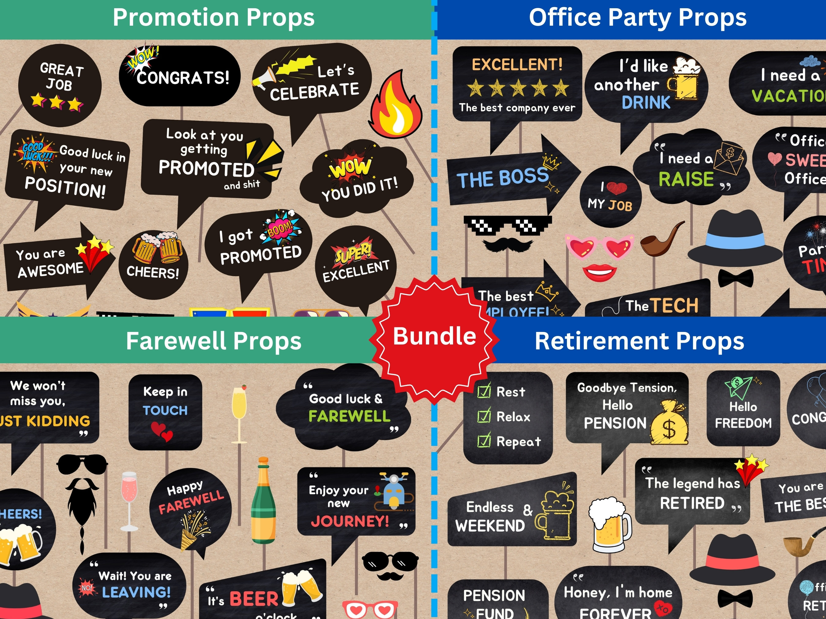 Office Photo Booth Props, Corporate Photo Booth Props, Office Party ...