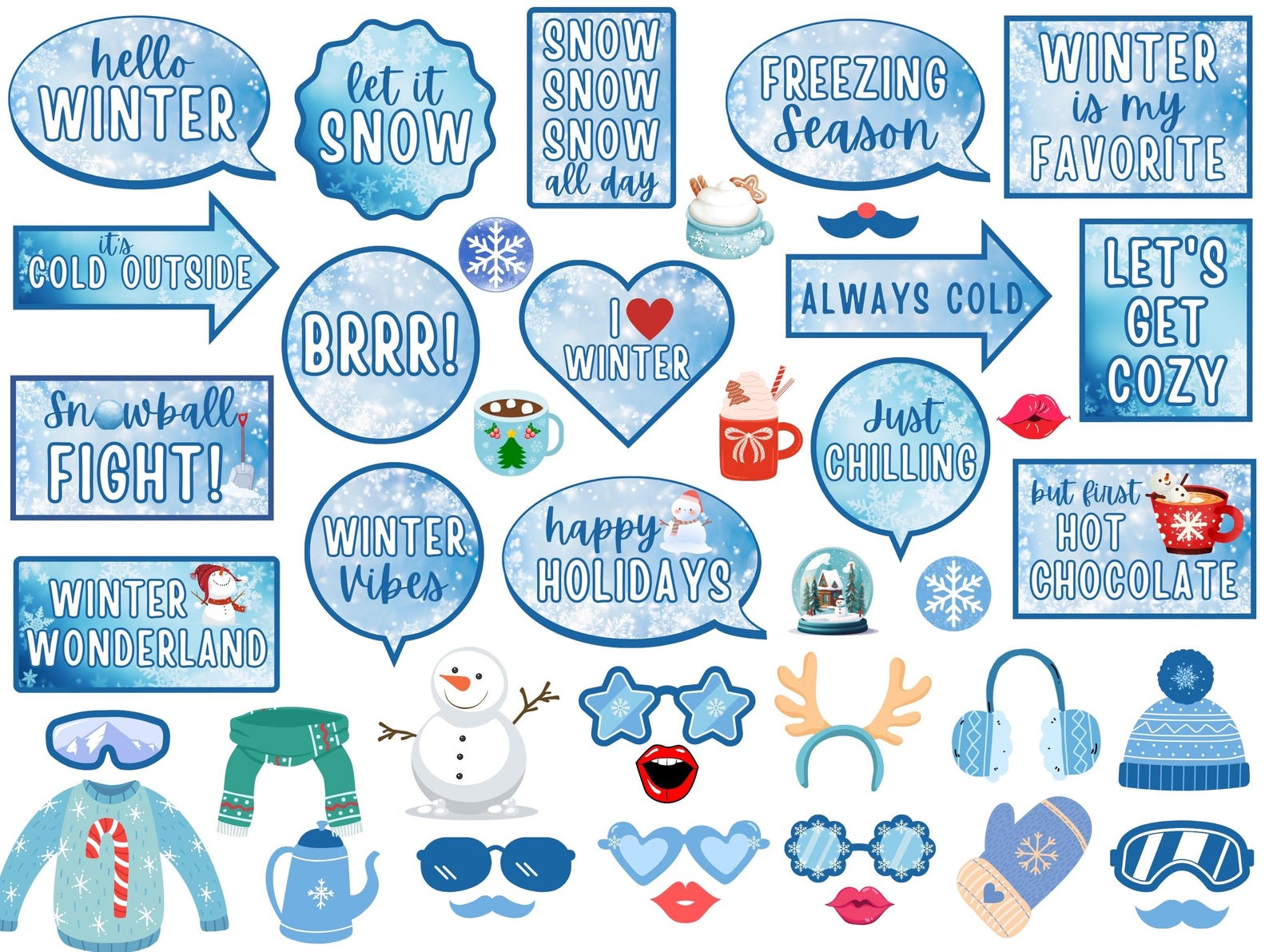 Winter Photobooth Props Printable, Winter Wonderland Props, Winter ...