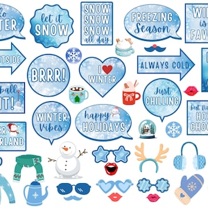 Winter Photobooth Props Printable, Winter Wonderland Props, Winter ...
