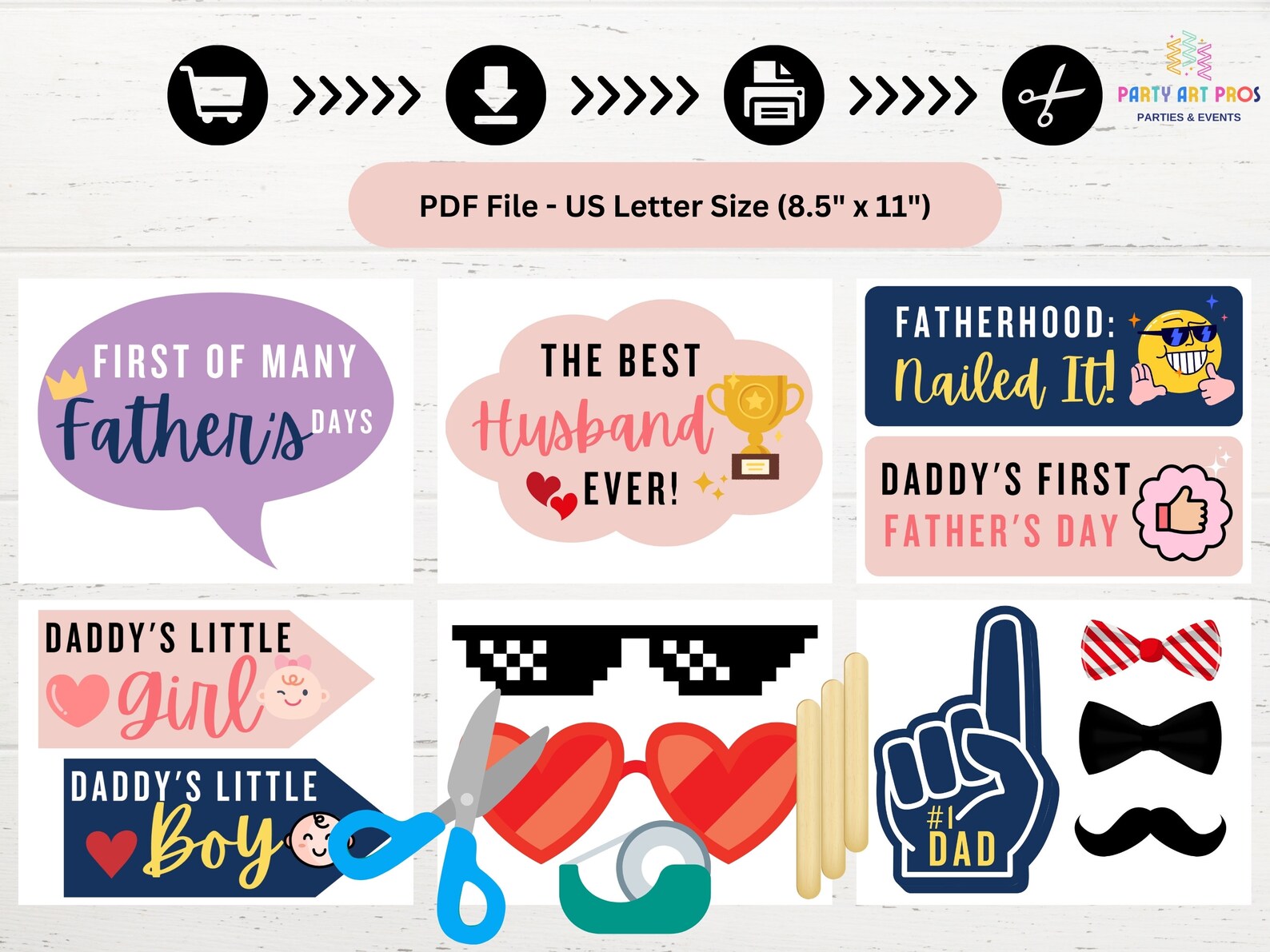First Father's Day Photo Booth Props: Playful Party Decor (digital ...