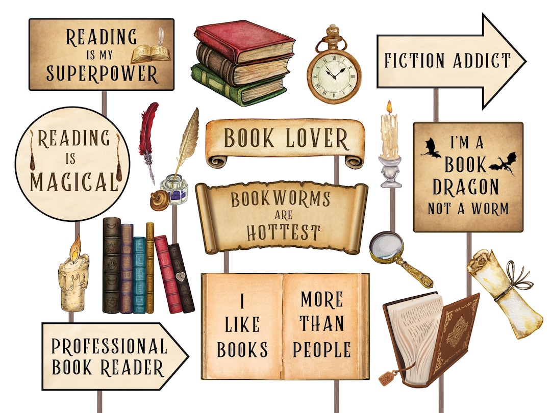 Book Lovers Day Party Photo Booth Props Printable, Book Club Party ...