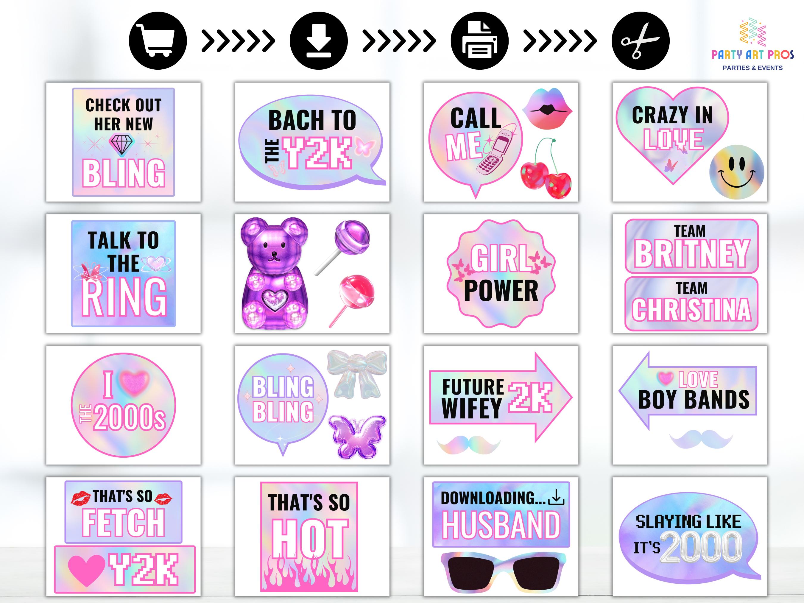 Y2K Bachelorette Party Photo Booth Props (PDF File) - Etsy
