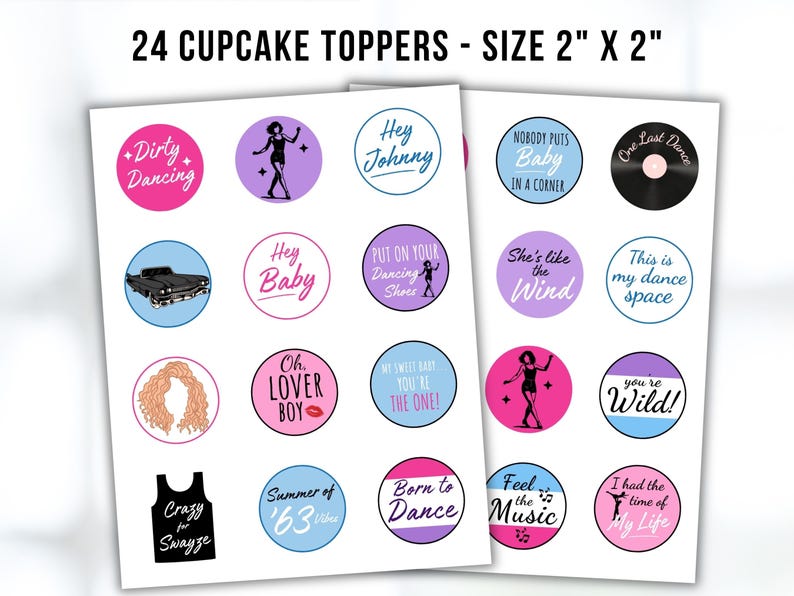 Dancing Cupcake Toppers Printable, 80s Dance Movie Party Decor, Summer ...