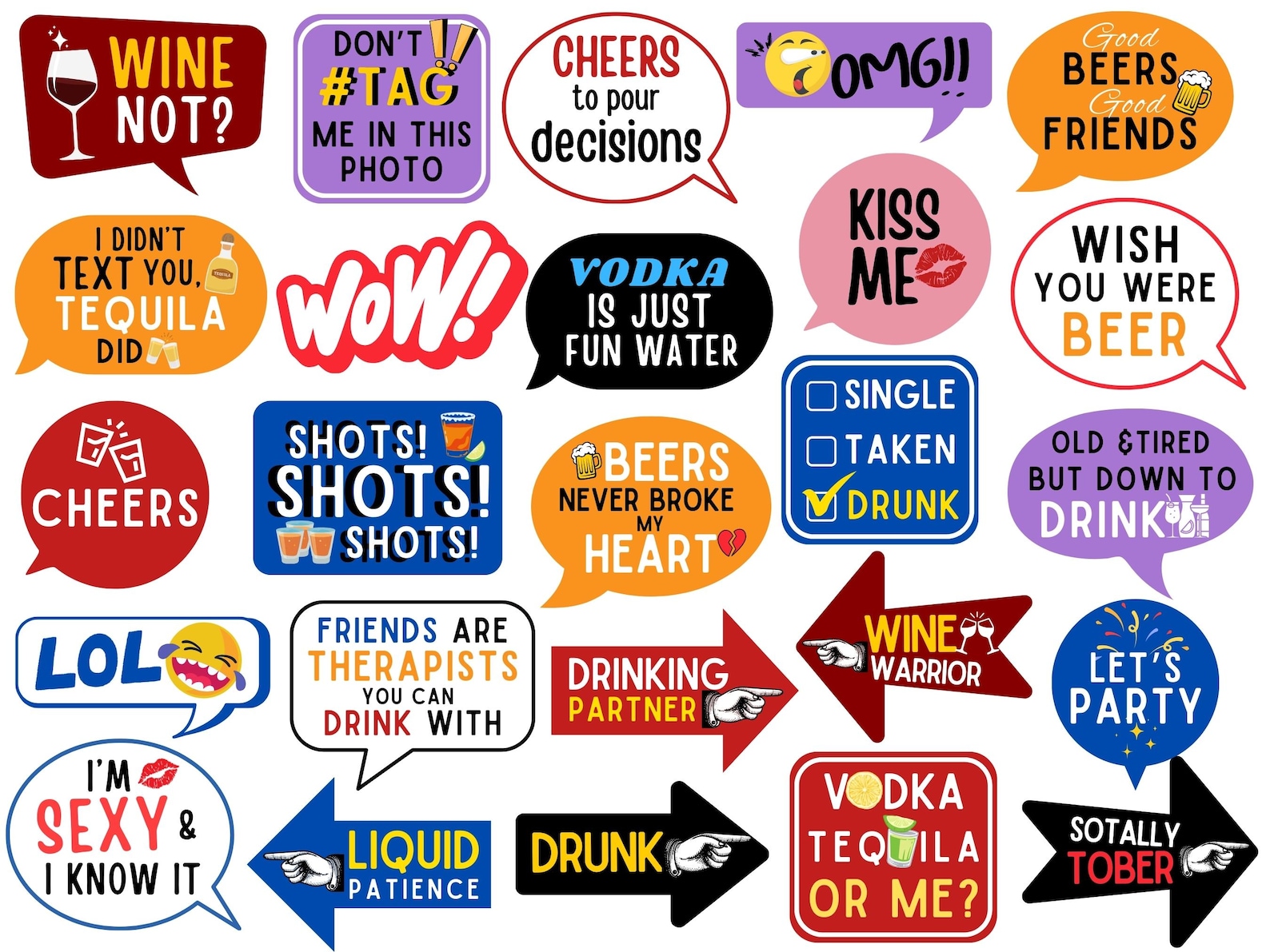 60 Pcs Adult Drinking Party Photo Props Printable, Alcoholic Party ...