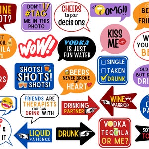 60 Pcs Adult Drinking Party Photo Props Printable, Alcoholic Party ...