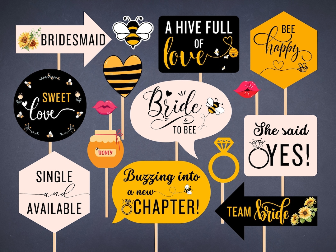 Bride to Bee Party Photo Booth Props Printable, Meant to Bee Bridal ...