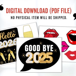 New Years Photo Booth Props Printable, New Years Party Props, New Years ...