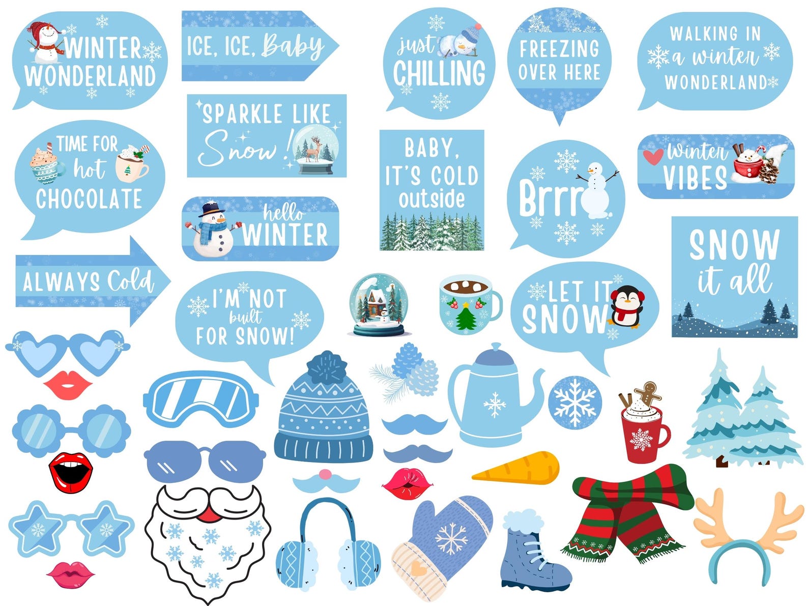 Winter Wonderland Photo Booth Props: 40 Printable Designs (PDF) - Etsy