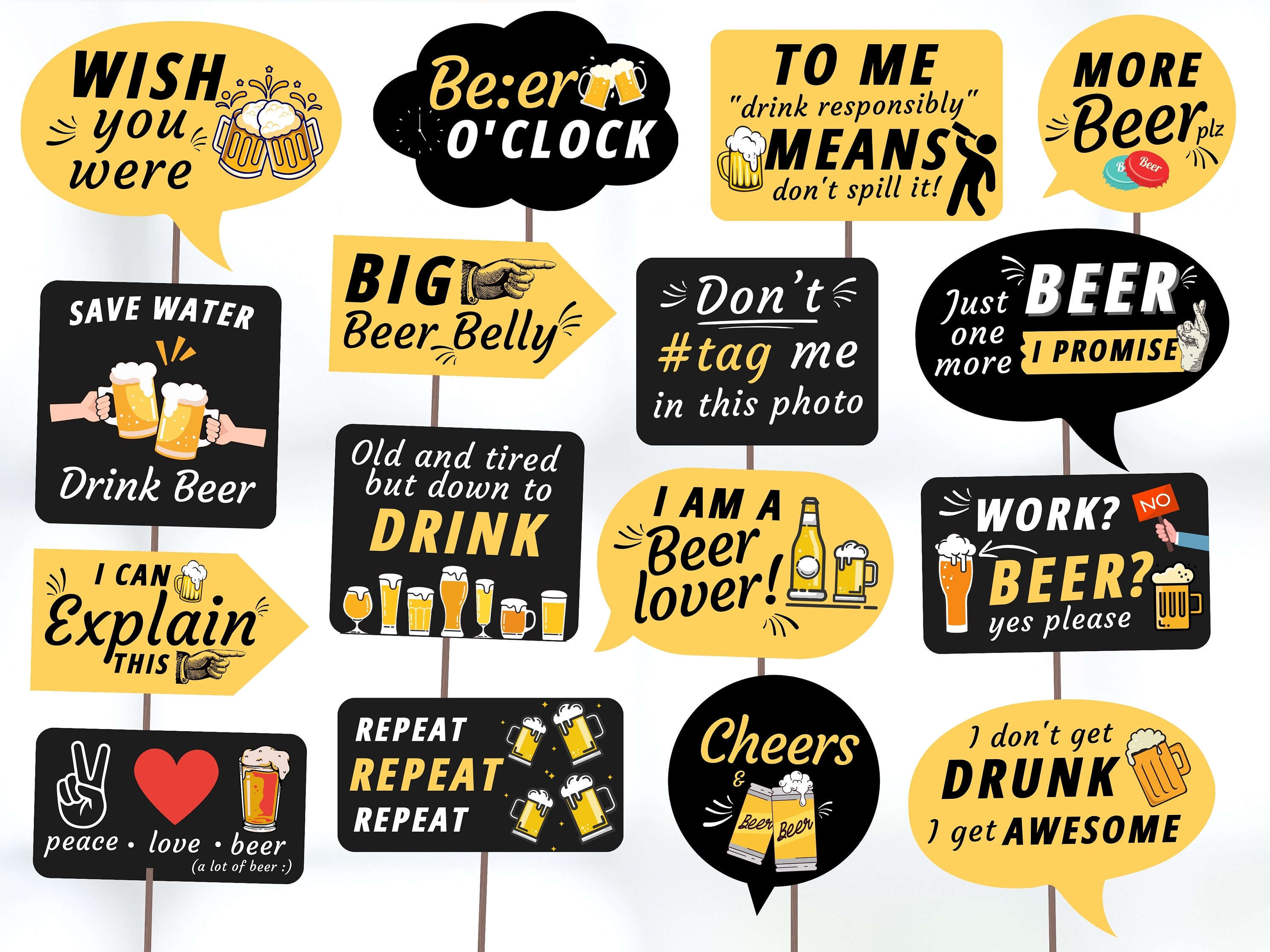 Fun Beer Lover Party Photo Booth Props, Beer Party Props, Cheers and ...