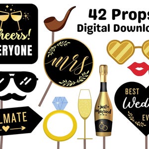 Elegant Wedding Photobooth Props Printable, Wedding Party Props ...