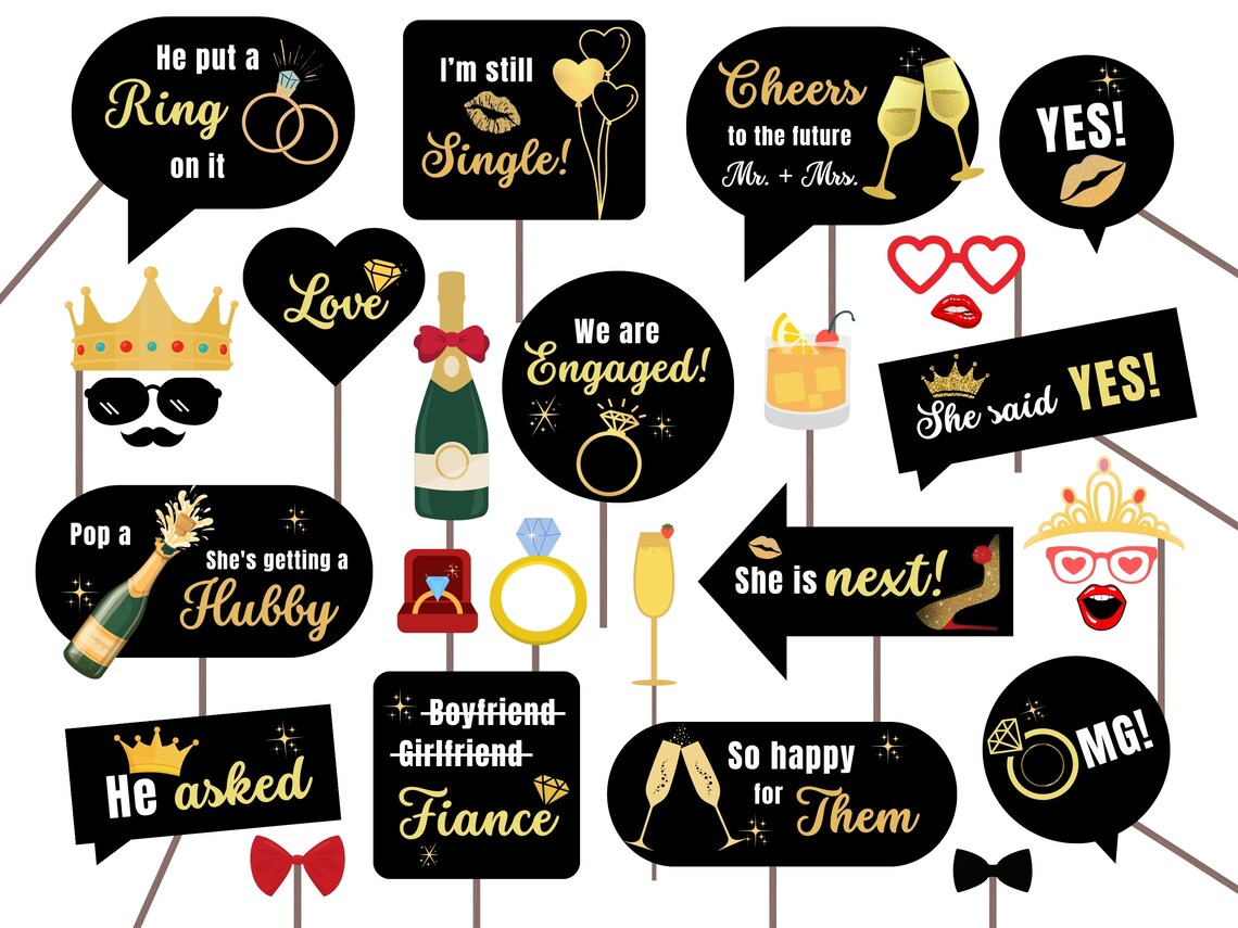 Engagement Photo Booth Props, Engagement Party Props, Engagement Party ...