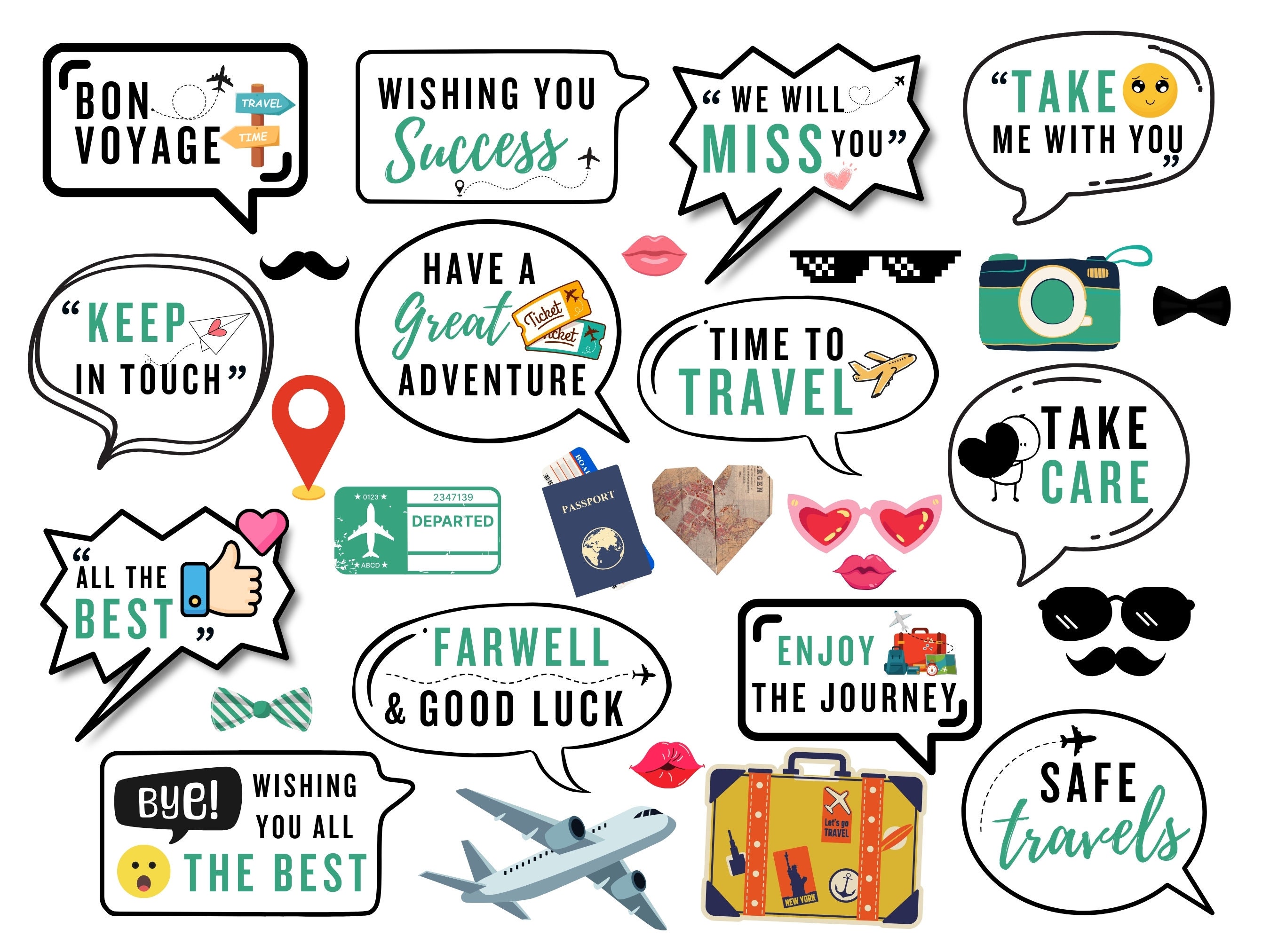 Travel Party Photo Booth Props, Bon Voyage Party Photo Booth Props ...