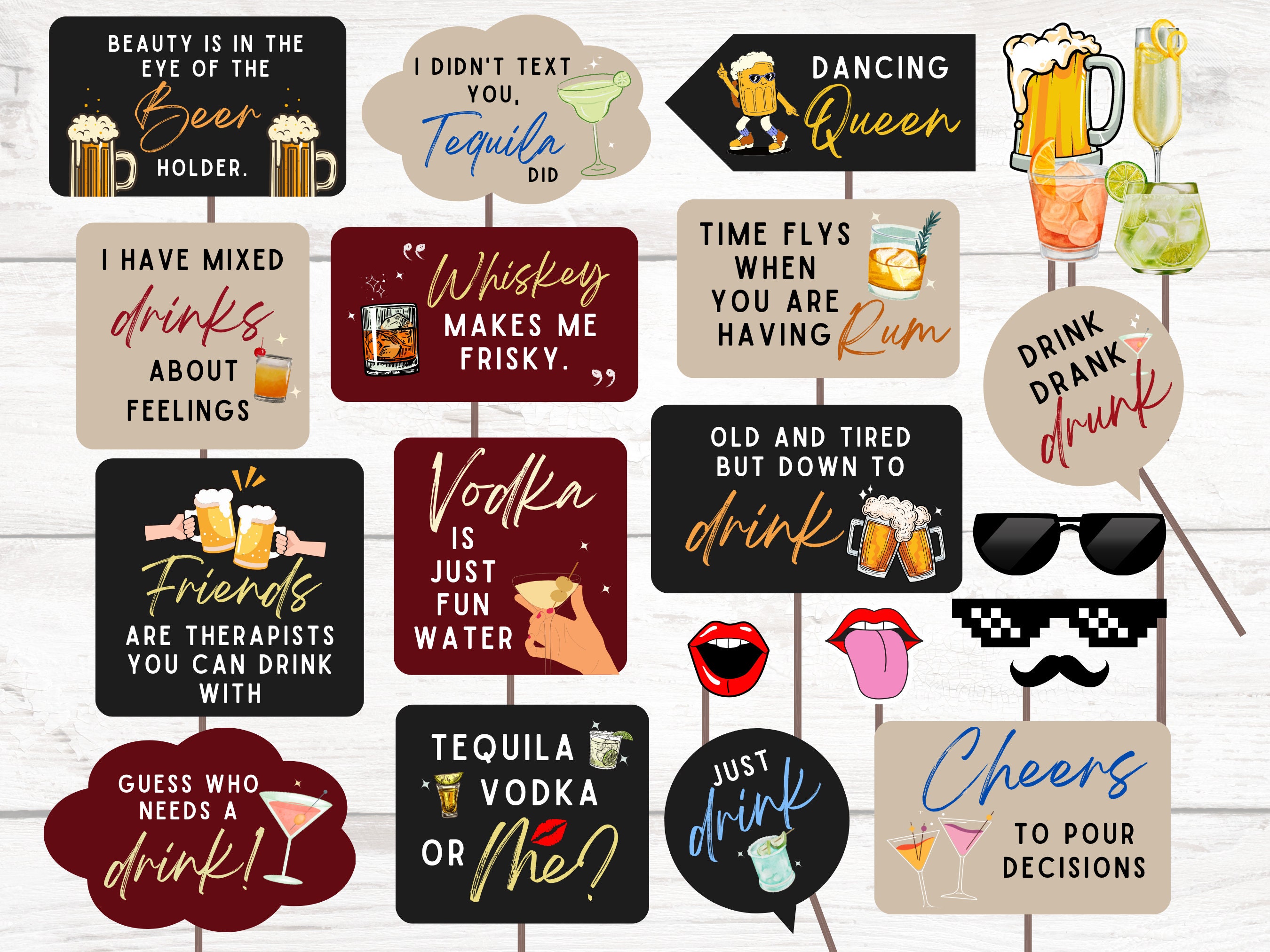 Adult Party Photo Booth Props, Adult Party Props, Drinking Themed Party ...