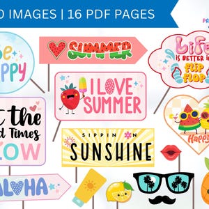 Summer Photo Booth Props Printable, Kids Pool Party Decor, Beach Party ...