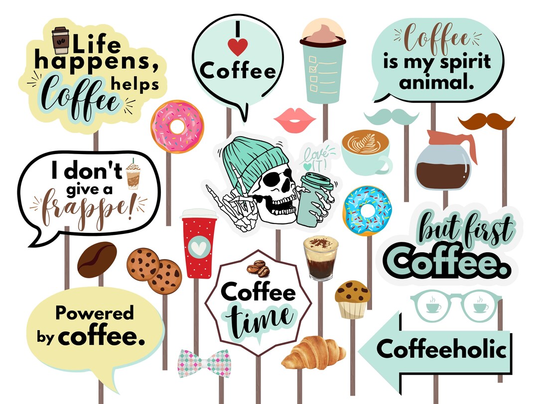 Coffee Party Photo Booth Props: 30 Printable Designs (PDF) - Etsy