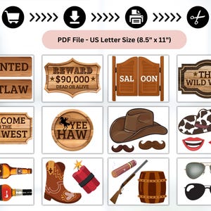50pcs Western Photobooth Props Printable, Wild West Cowboy Party Props ...