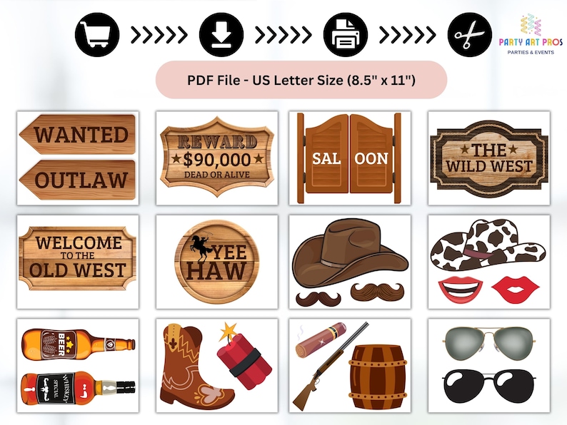 Wild West Photo Booth Props: Cowboy Cowgirl Party (printable) - Etsy