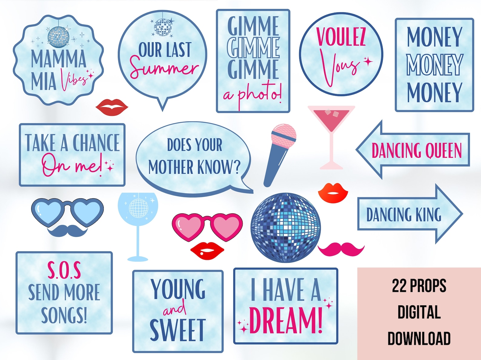 Dancing Queen Party Props Printable, Dancing Queen Photo Booth Props ...