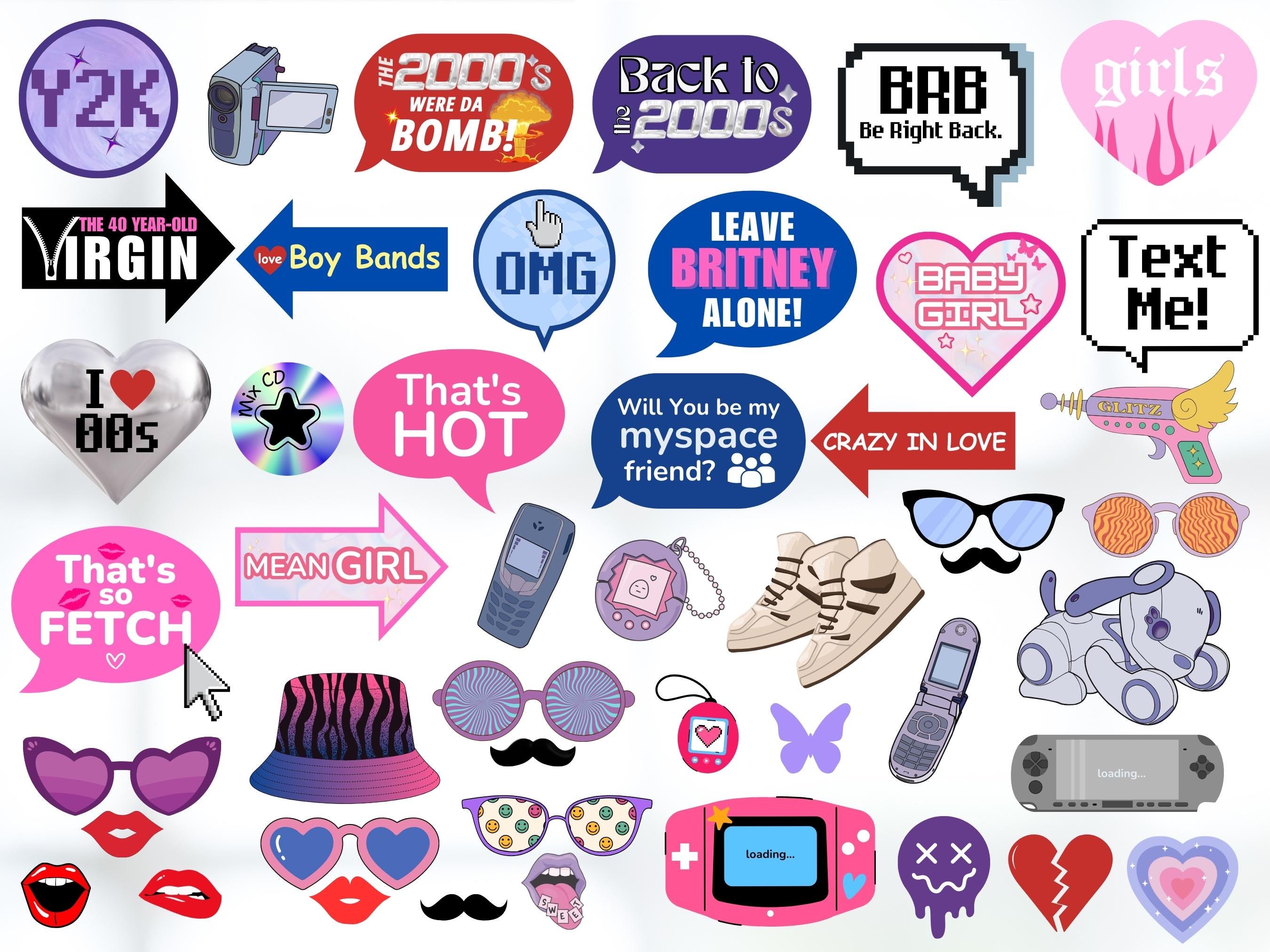 2000s Party Props Printable, Y2K Party Photo Props, Y2K 2000s Party ...