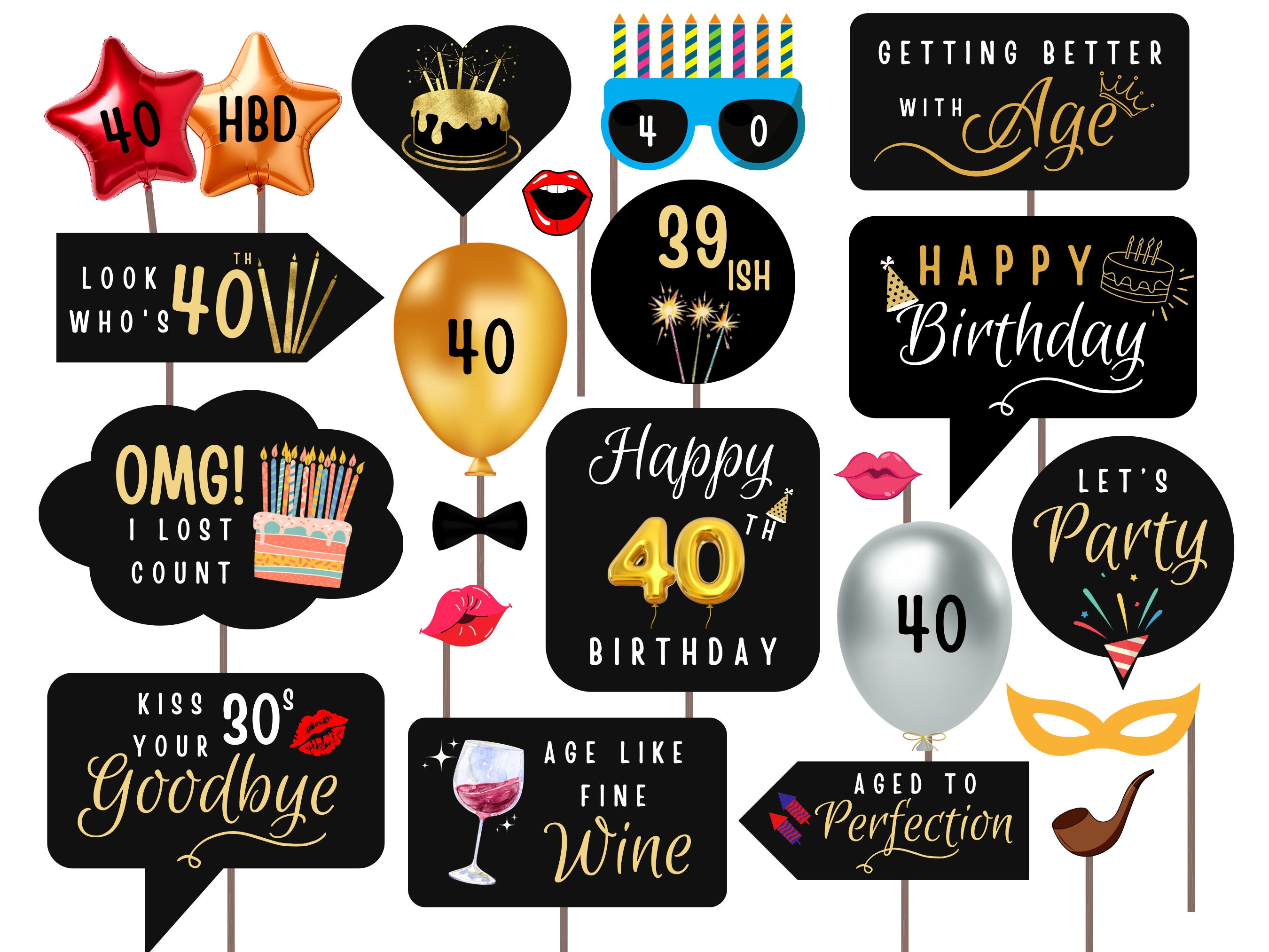 40th Birthday Photo Booth Props: Printable Party Decorations (PDF) - Etsy