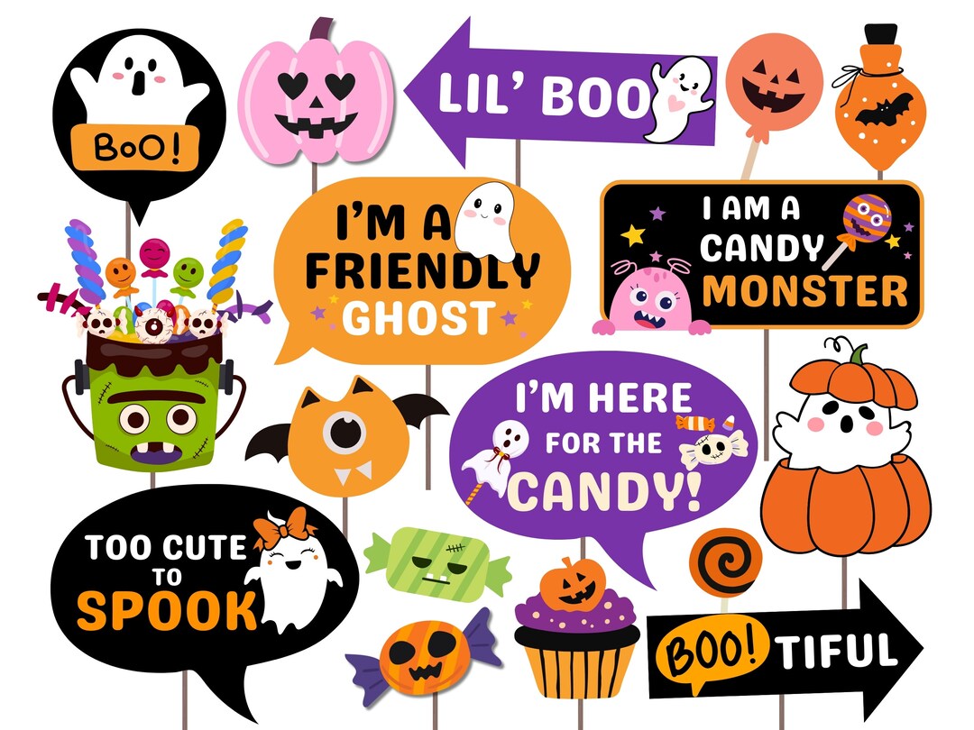 Kids Halloween Photo Props Printable, Cute Kids Halloween Photo Booth ...