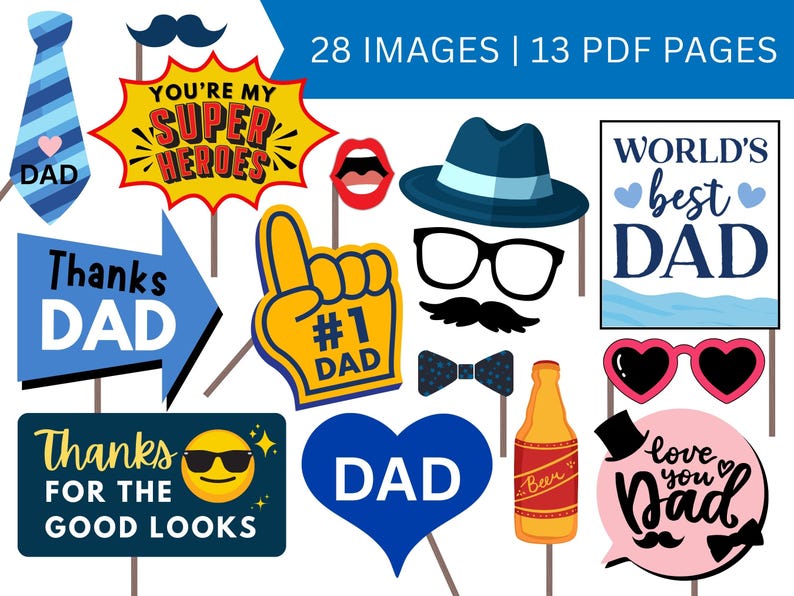 Father's Day Photo Booth Props: DIY Party Decorations (digital Download ...
