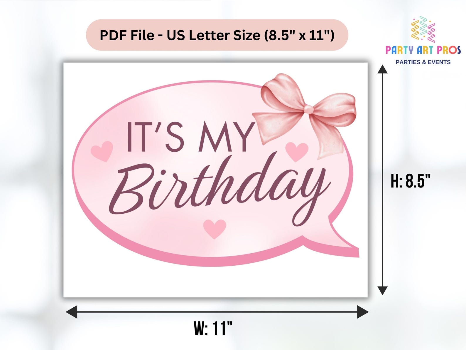 Pink Bow Birthday Photo Booth Props: Girly Party Decor (digital ...