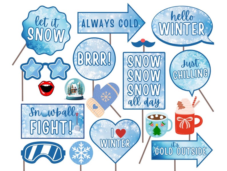 Winter Photobooth Props Printable, Winter Wonderland Props, Winter ...