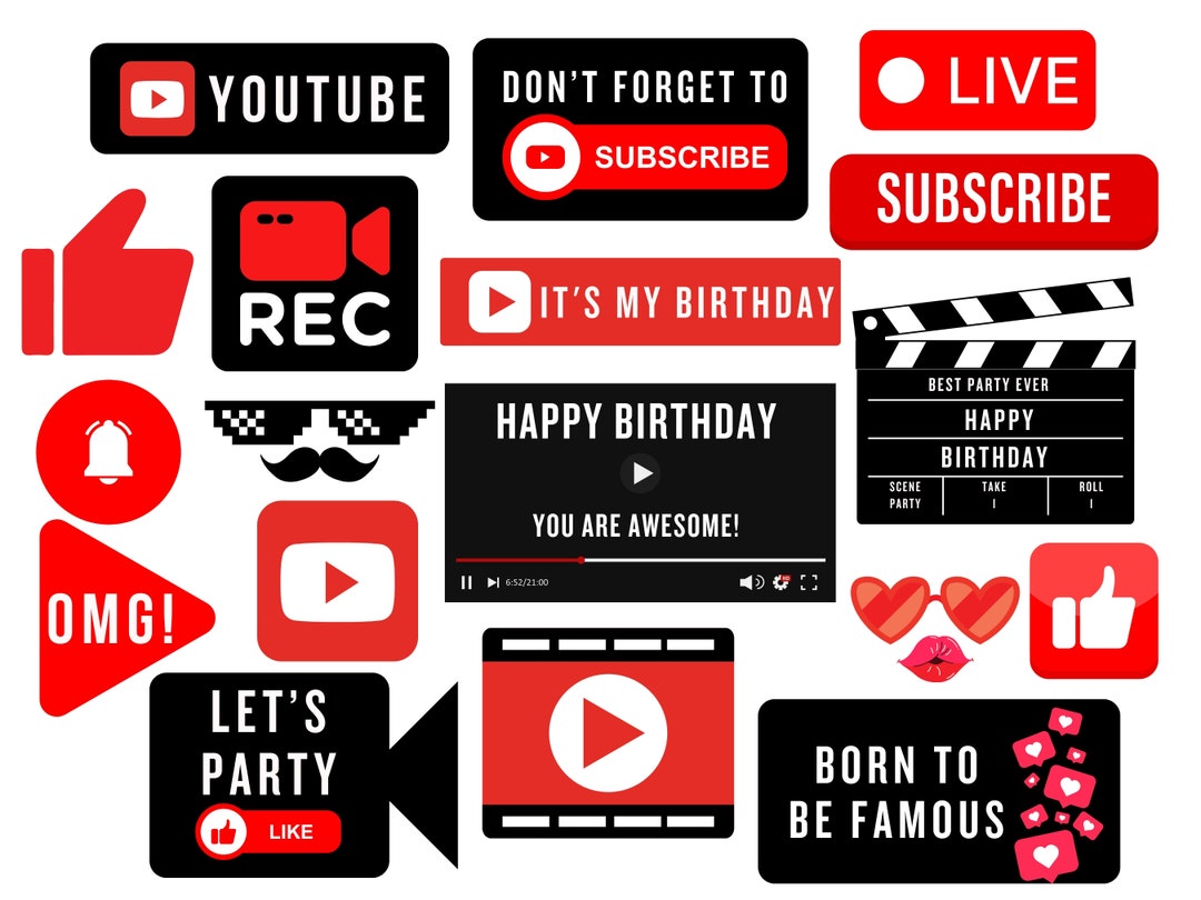 Youtube Birthday Party Props, Birthday Youtube Photo Booth Props ...