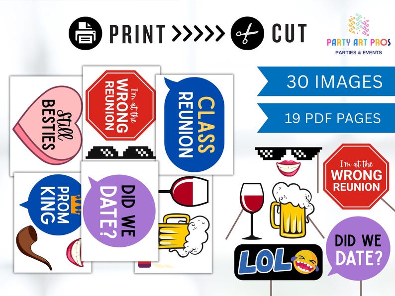 Class Reunion Party Props Printable, High School Reunion Photo Booth ...