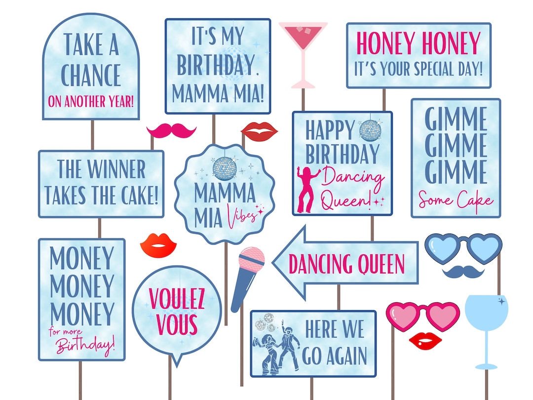Dancing Queen Birthday Party Props Printable, Birthday Dancing Queen ...
