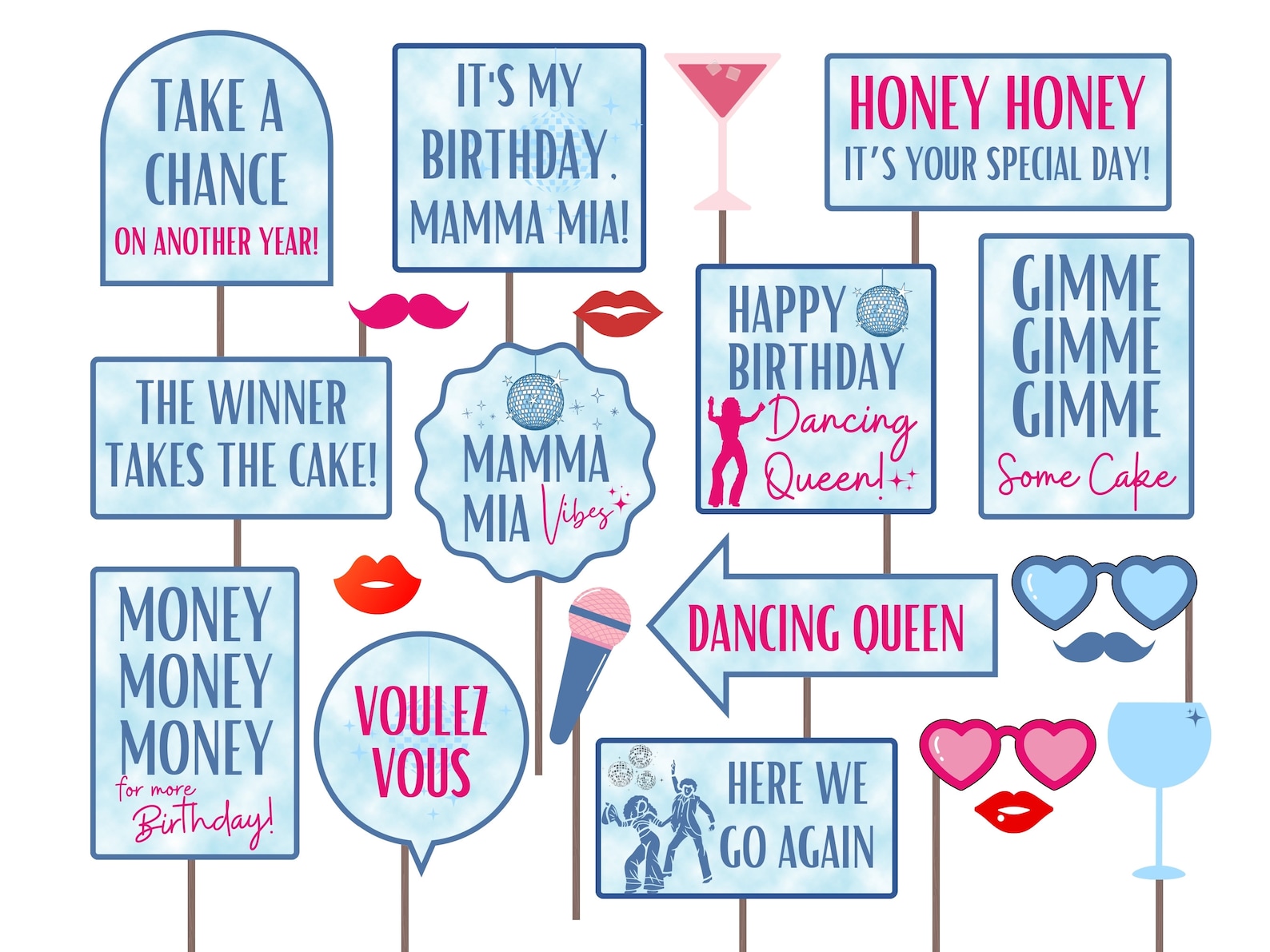 Dancing Queen Birthday Party Props Printable, Birthday Dancing Queen ...
