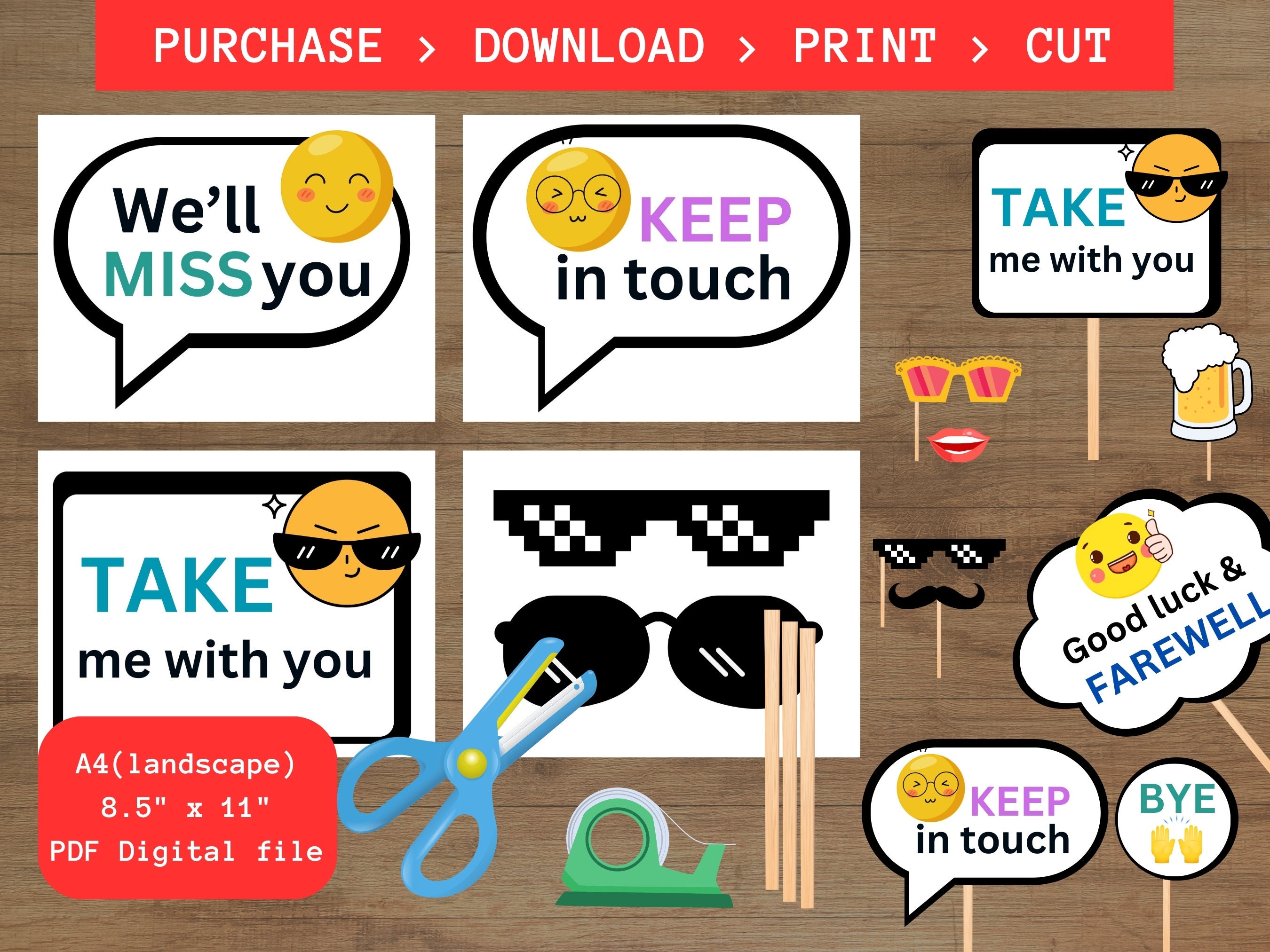 Funny Farewell Party Photo Booth Props: Office Party Decorations ...