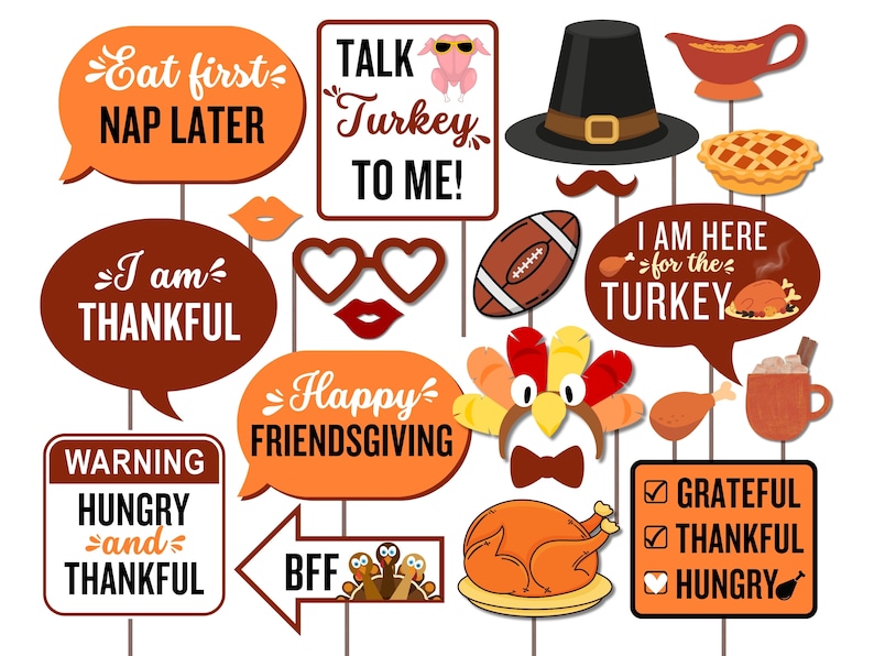 Friendsgiving Photo Booth Props: Turkey Party Decorations (PDF) - Etsy