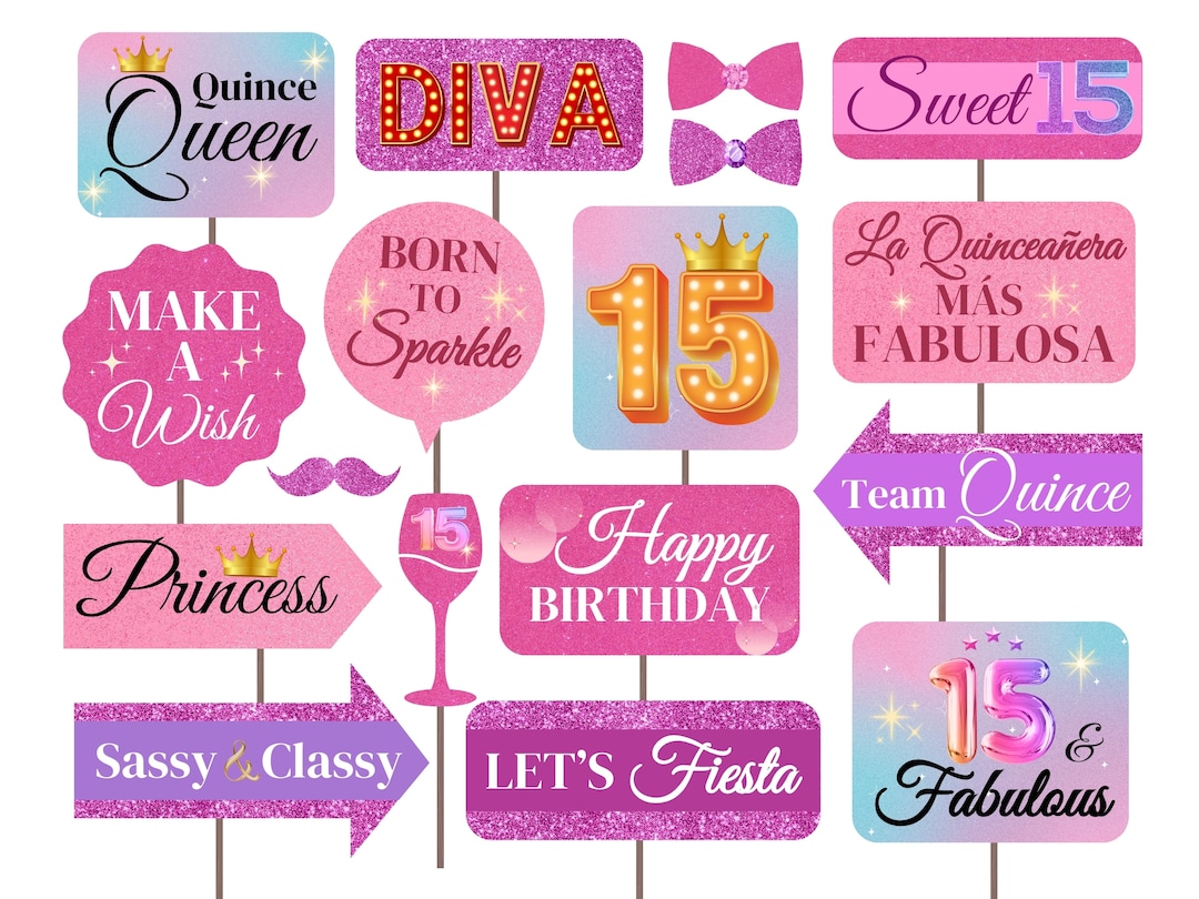 Quinceañera Party Photo Booth Props, Quince Birthday Party, Sweet 15 ...