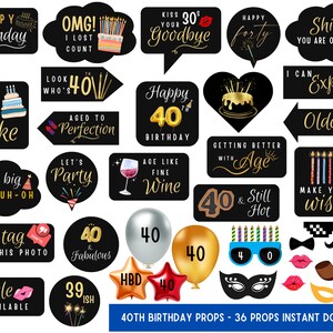 40th Birthday Photobooth Props, 40 Birthday Photo Props, 40th Birthday ...