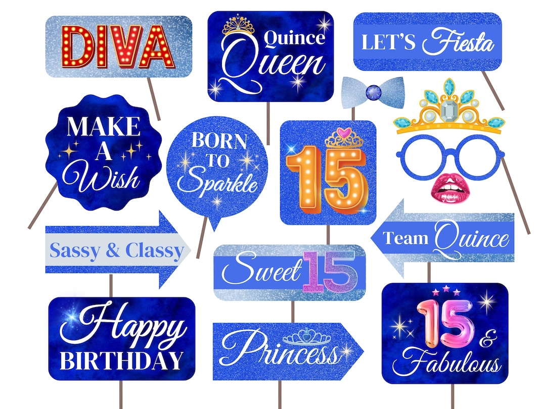 Blue Quinceañera Photo Booth Props, Quince Birthday Party, Sweet 15 ...