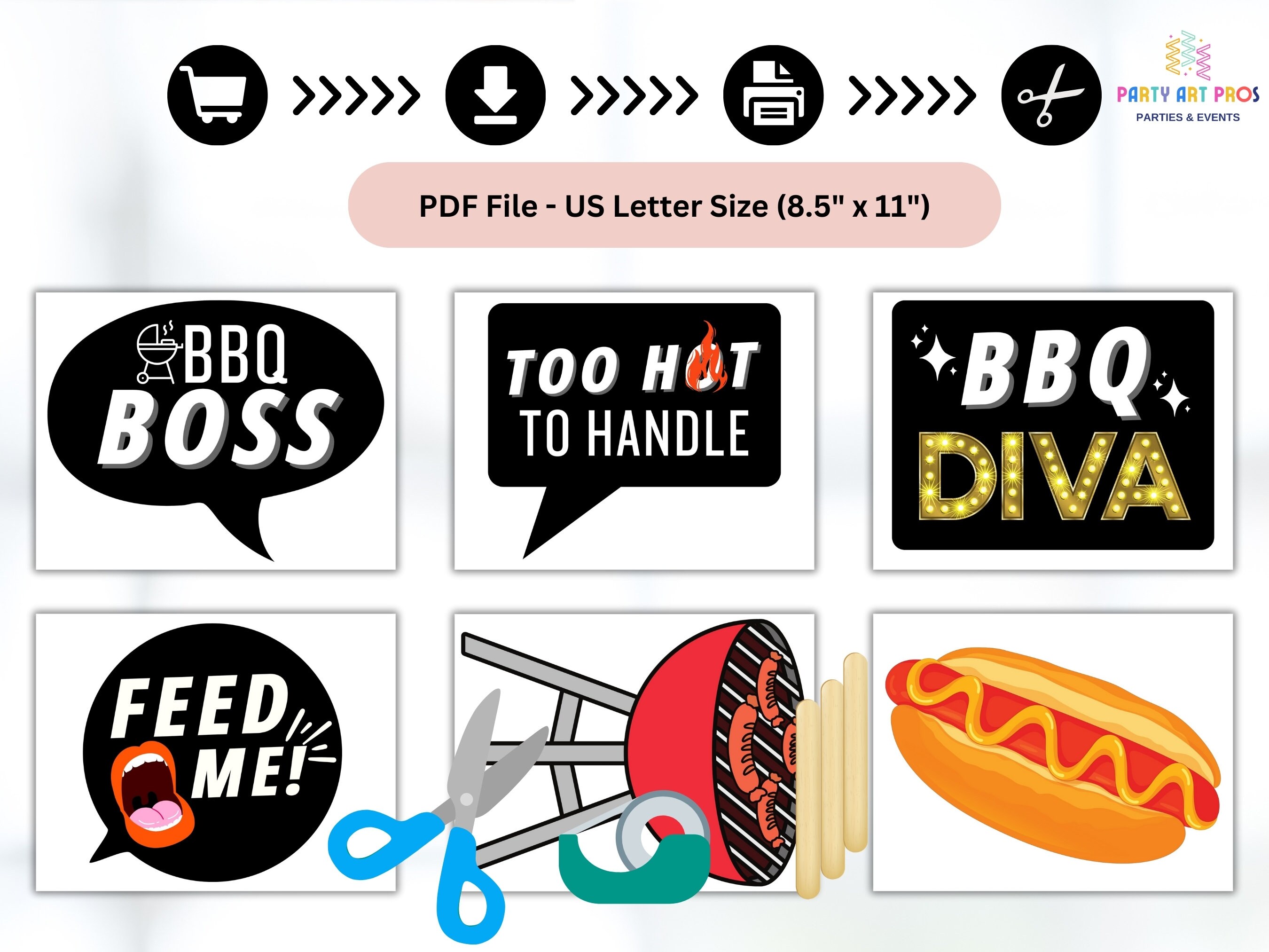BBQ Party Props Printable, BBQ Party Photo Booth Props, Barbecue Party ...