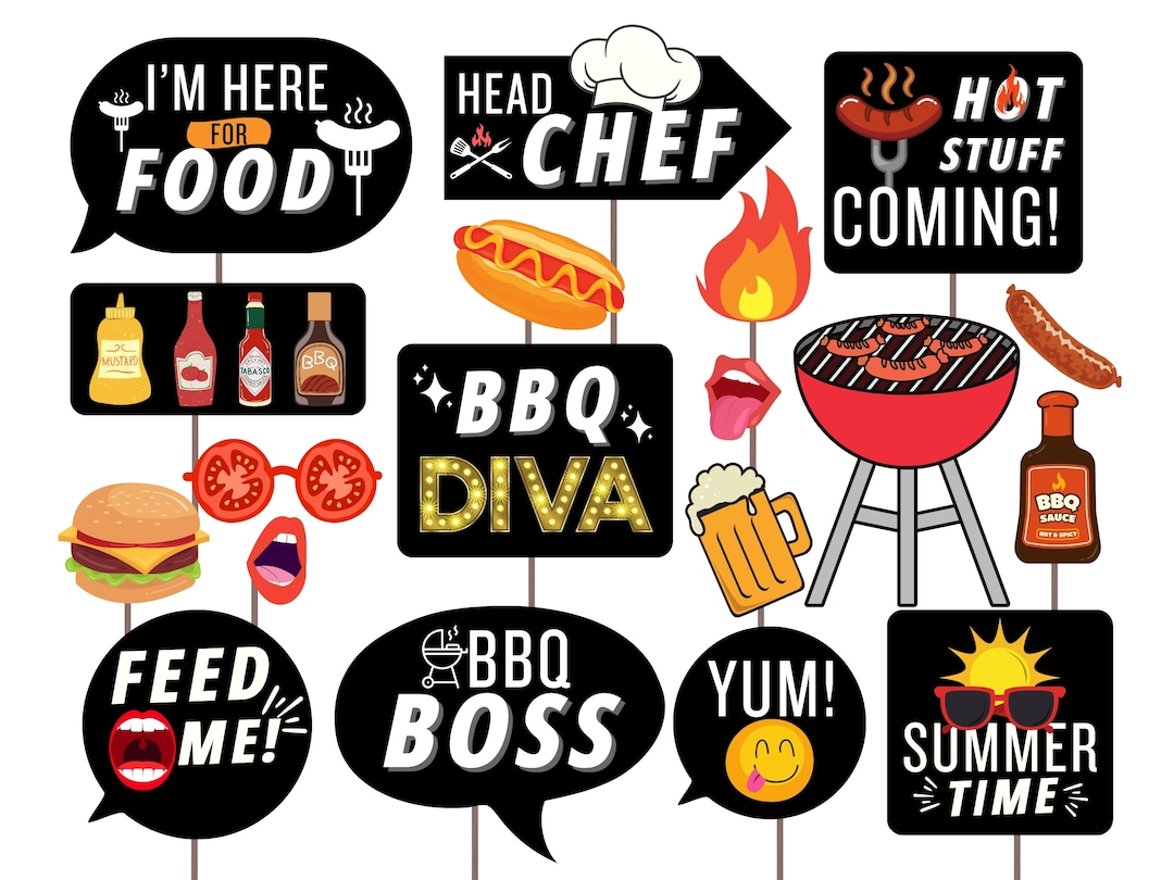 BBQ Party Props Printable, BBQ Party Photo Booth Props, Barbecue Party Props, BBQ Party ...