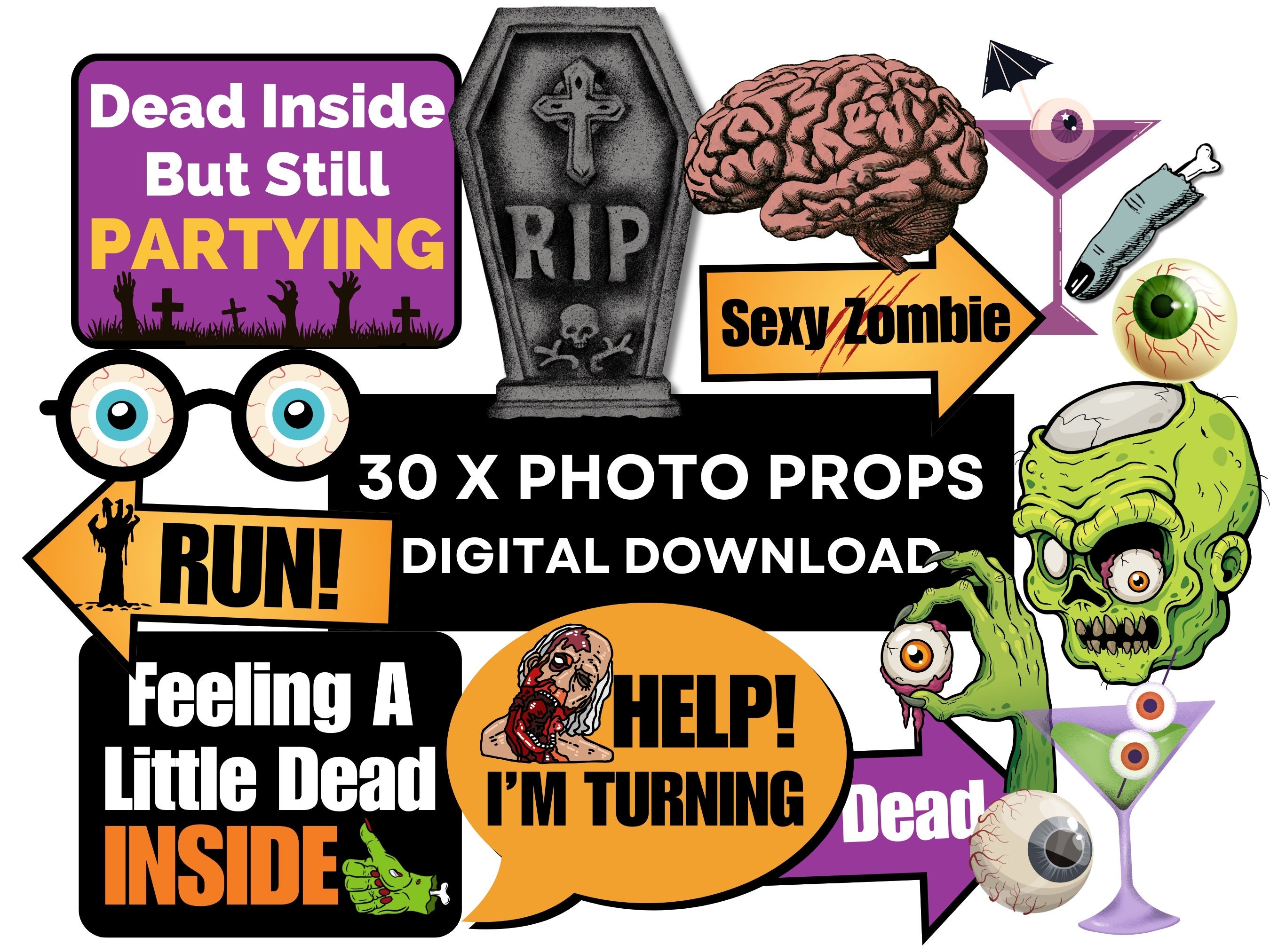 Zombie Halloween Photo Booth Props: Spooky Party Fun (digital Download ...