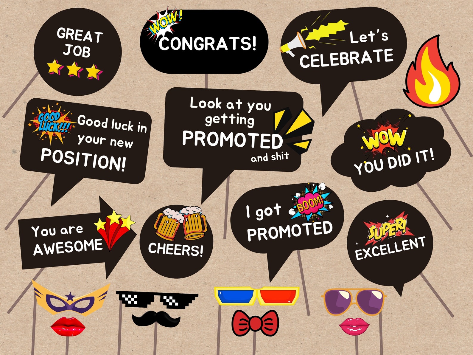 Office Photo Booth Props, Corporate Photo Booth Props, Office Party ...