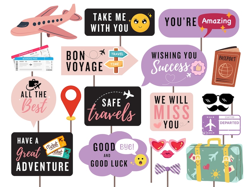 Bon Voyage Party Photo Booth Props, Travel Party Photo Booth Props ...