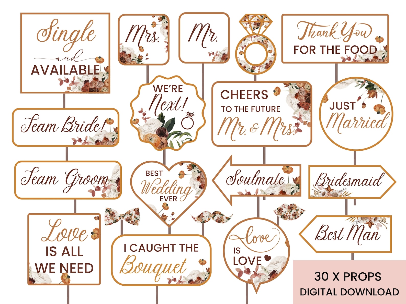 Boho Wedding Photo Booth Props: Fall Wedding Decor (digital Download ...