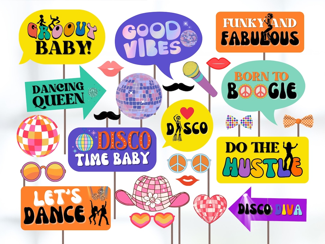 Disco Party Photo Booth Props, 70's Disco Party Props, Disco Photo ...