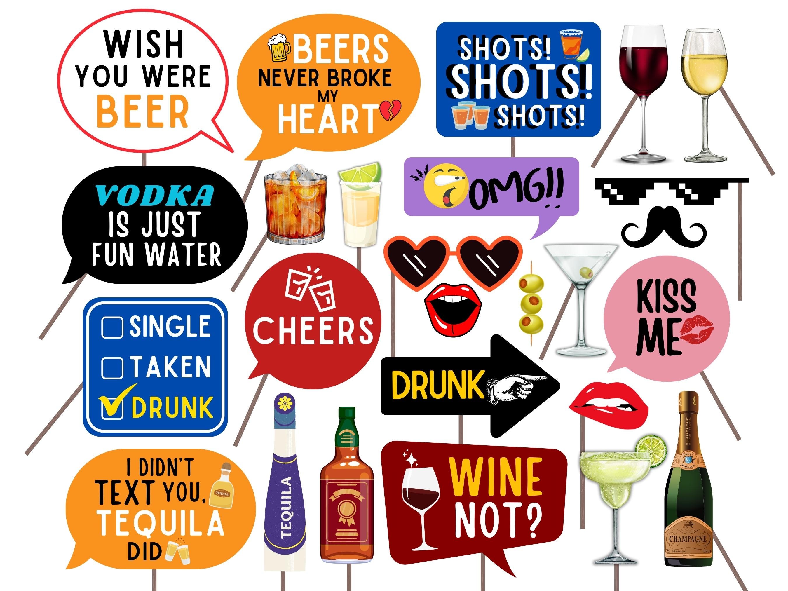 60 Pcs Adult Drinking Party Photo Props Printable, Alcoholic Party ...