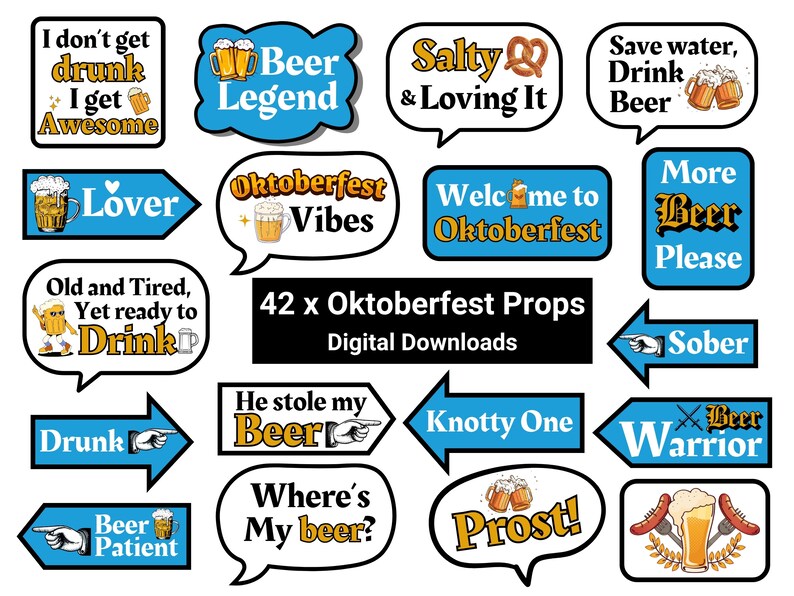Funny Oktoberfest Photo Booth Props: 42 Piece German Beer Party ...