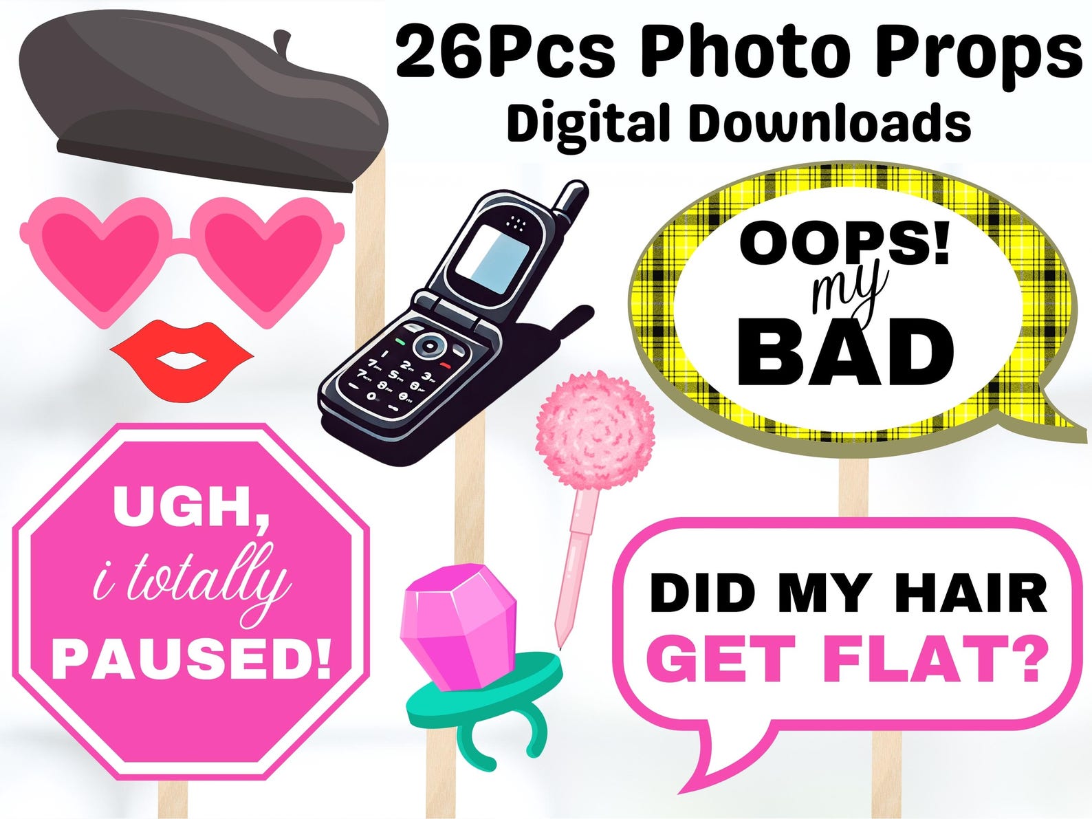 90s Clueless Party Props Printable, Clueless Inspired Photobooth Props ...